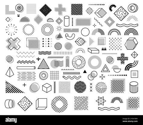 Monochrome Memphis Geometric Shapes Vector Set Of Black And White Circles Squares Triangles