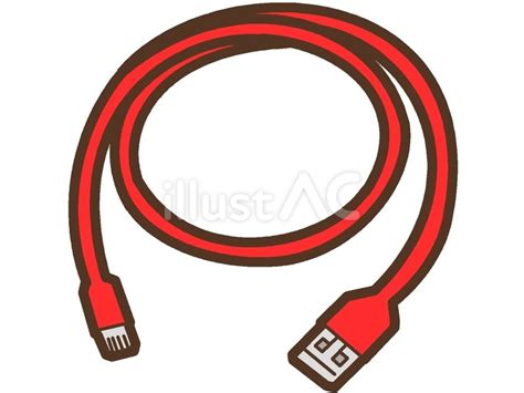 赤色のusbケーブルのアイコンイラスト No 23211401／無料イラストフリー素材なら「イラストac」
