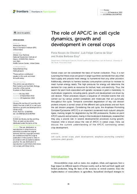Pdf The Role Of Apc C In Cell Cycle Dynamics Growth And Development