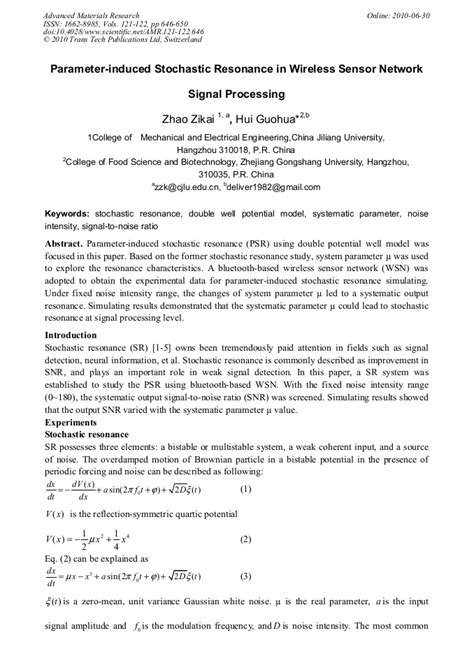 Parameter Induced Stochastic Resonance In Wireless Sensor Network