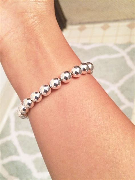 Sterling Silver Bead Bracelet With 8 Mm Beads Sterling Etsy