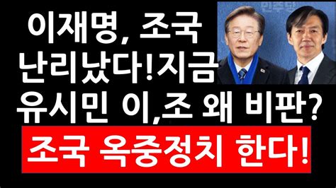 이재명 조국 난리났다 유시민 이조 왜 비판 조국 옥중정치 한다 Youtube