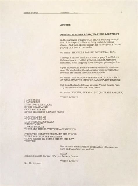 Bonnie And Clyde Playscript For Frank Wildhorn Broadway Musical