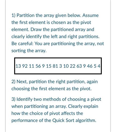 Solved 1 Partition The Array Given Below Assume The First Chegg