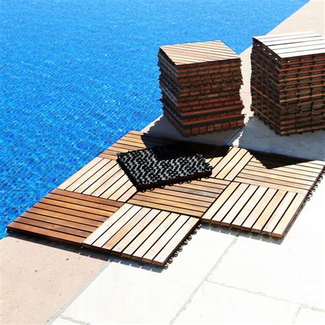 Acacia Wood 8 Slat Interlocking Deck Tiles 10 Count World Market