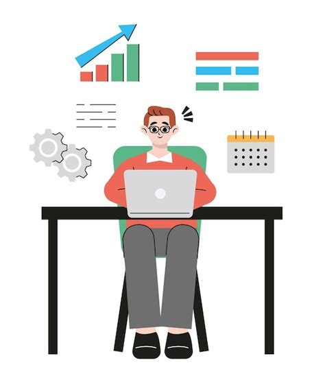 Premium Vector Man Sitting Table With Laptop Working On A Computer