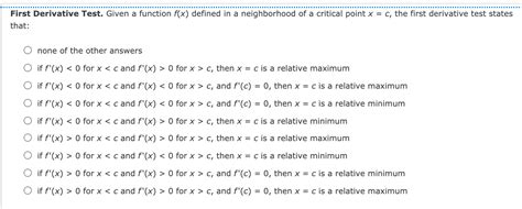 solved first derivative test given a function f x defined