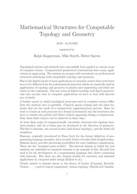 Pdf Mathematical Structures For Computable Topology And Geometry