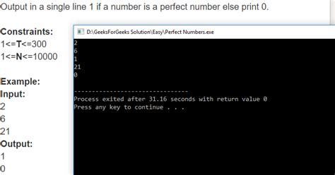 geeksforgeeks solution for perfect numbers