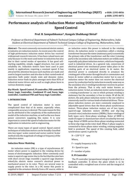 Irjet Performance Analysis Of Induction Motor Using Different