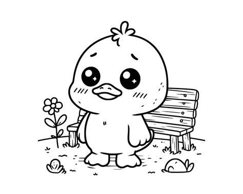 Cute Cartoon Character Of Duck For Coloring Book Without Color Outline