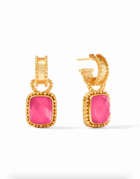 Julie Vos Marbella Hoop Charm Earring Gold Irid Peony Pink Pretty