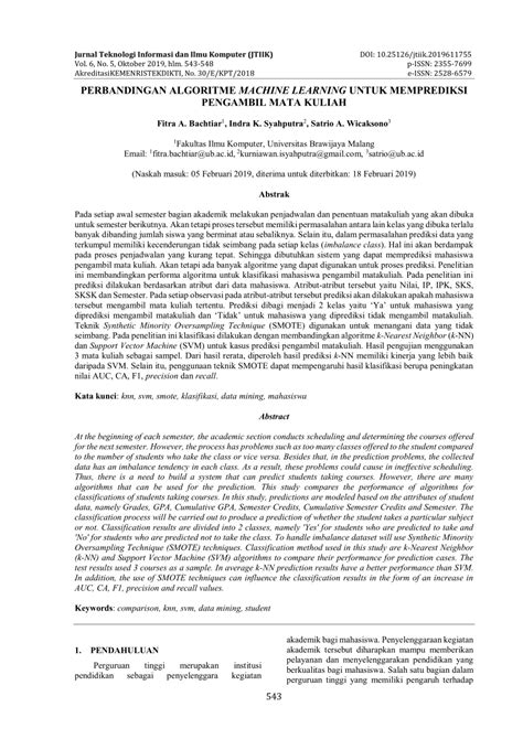 Pdf Perbandingan Algoritme Machine Learning Untuk Memprediksi
