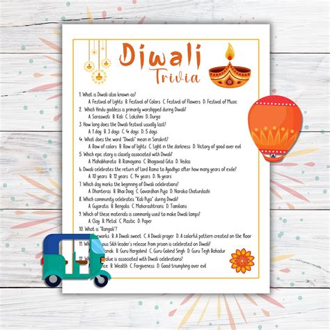 Diwali Trivia Game Diwali Printable Trivia Game Fun Diwali Party