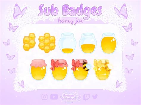 Twitch Sub Badges Cute Bee Honey Jar Stream Badge Pack Kawaii Bit Badge