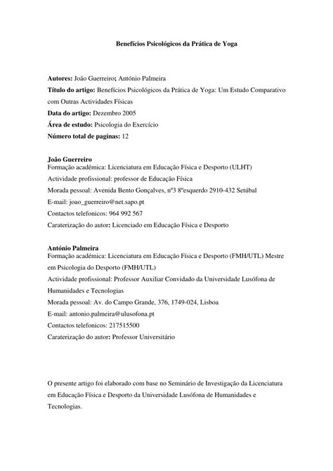 Pdf Benefícios Psicológicos Da Prática De Yoga