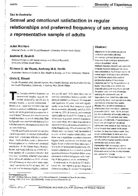 Pdf Sex In Australia Sexual And Emotional Satisfaction In Regular