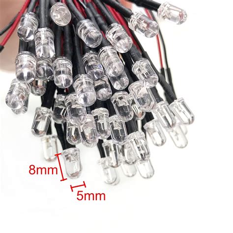 Jzk 50 Pieces 12v 5mm Red Led Diodes With Wire Led Diodes Light 5mm