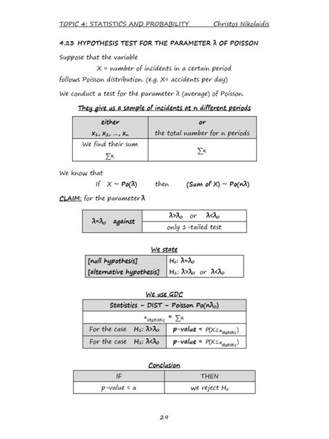 Hypothesis Testing Poisson Notes Pdf P Value Poisson Distribution