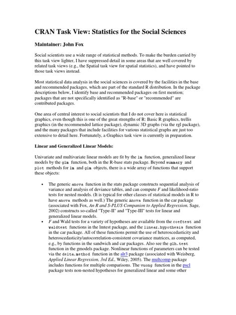 cran task view statistics for the social sciences maintainer john