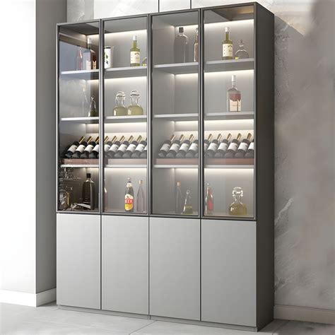 Contemporary Faux Wood Display Cabinet Glass Door Storage Cabinet For