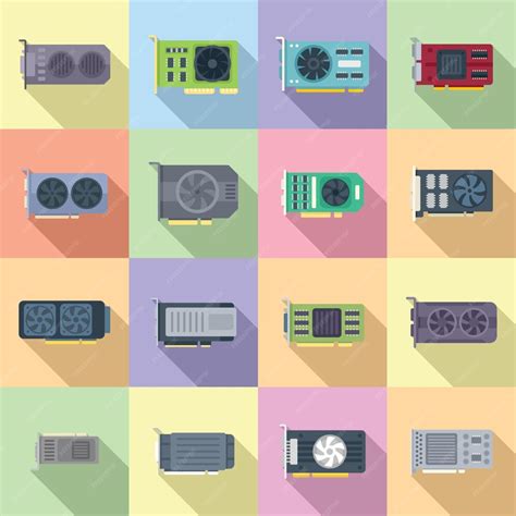 Premium Vector Gpu Graphic Card Icons Set Flat Vector Hard Ware