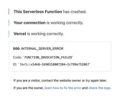 getting an error 500 this serverless function has crashed r webdev