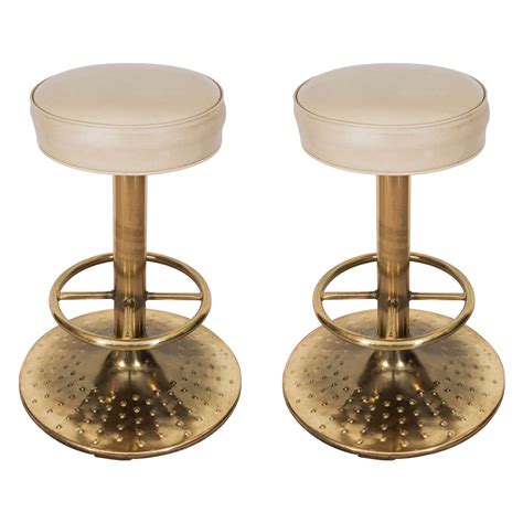 Great Modernistic Midcentury Pair Of Brass Bar Stools At 1stdibs