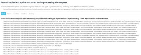 jsonserializationexception self referencing loop error how to fix