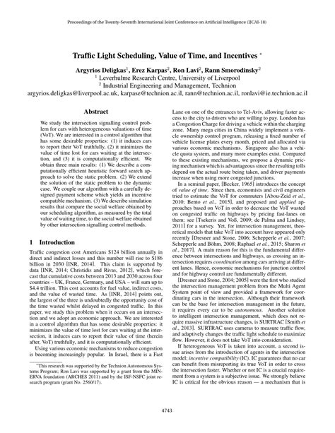 pdf traffic light scheduling value of time and incentives