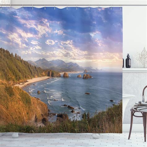 Ambesonne Landscape Shower Curtain Coast Sea Ridges Scenery 69wx70l