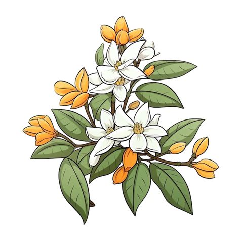 Premium Ai Image Orange Jasmine Flower Beautiful Cartoon Style