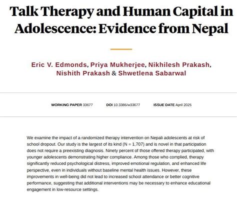 Largest Adolescent Targeted Therapy Randomized Controlled Trial In Nepal National Bureau Of