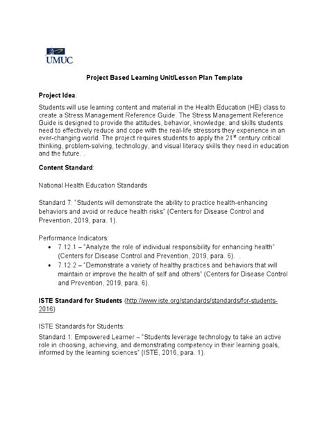 Project Based Learning Unit Pdf