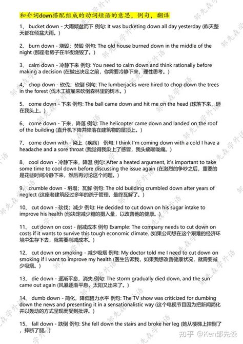 史上最全英语常用动词短语干货篇down和动词频率最高的搭配和用法附例句和翻译最后附40个最常用介词 知乎