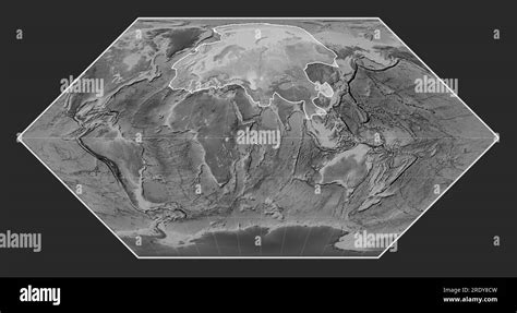 Eurasian Tectonic Plate On The Grayscale Elevation Map In The Eckert I Projection Centered