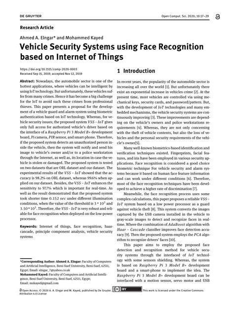 PDF Vehicle Security Systems Using Face Recognition Based On Internet Of Things