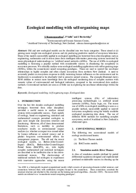 Pdf Ecological Modelling With Self Organising Maps
