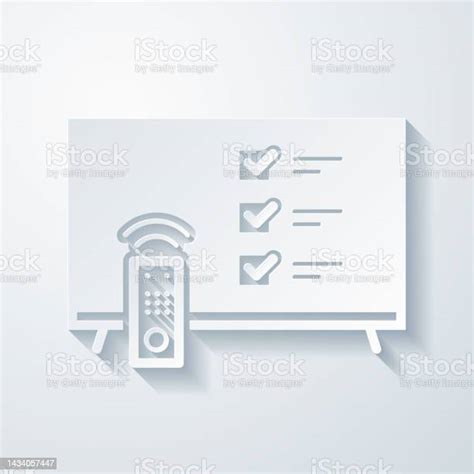 체크리스트가있는 Tv 빈 배경에 종이 잘라내기 효과가 있는 아이콘 0명에 대한 스톡 벡터 아트 및 기타 이미지 0명 3차원