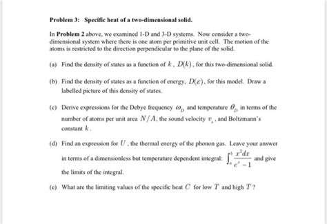 Solved Problem 3 Specific Heat Of A Two Dimensional Solid