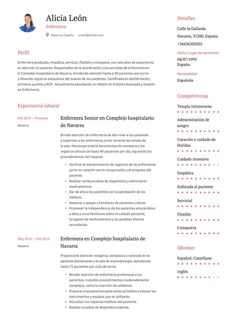 Currículum para enfermera plantillas Crea tu CV GRATIS