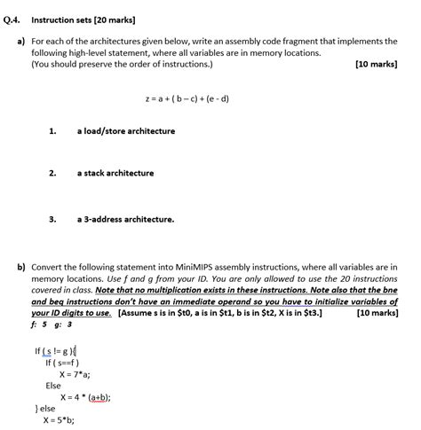 Solved Q4 ﻿instruction Sets 20 ﻿marks A ﻿for Each Of The