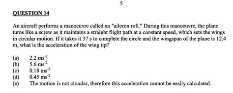 question 14 an aircraft performs a manoeuvre called an aileron roll