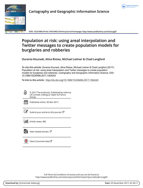 Pdf Population At Risk Using Areal Interpolation And Twitter Messages To Create Population