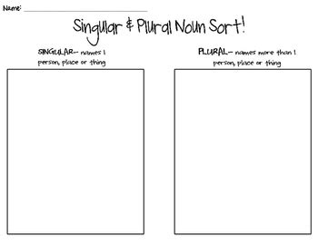 Singular And Plural Noun Sort By Ashley Ann Activities TpT
