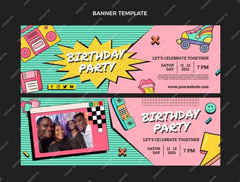 Premium Vector | Hand drawn 90s nostalgic birthday horizontal banners set