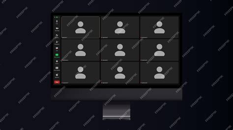 화상 통화 인터페이스 화상 통화 화면 또는 회의 채팅 Ui 템플릿 벡터 오버레이 온라인 화상 통화의 마이크 및 카메라 아이콘이