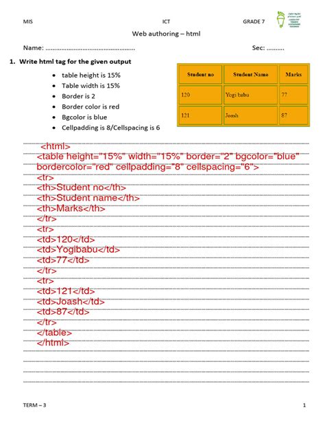 Html Worksheet 2 Download Free Pdf Computer File Formats Software