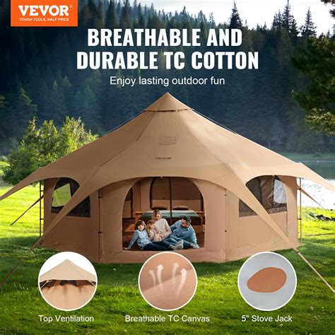 Vevor Canvas Tent 4 Seasons 5 M164 Ft Bell Tent Canvas Tent For