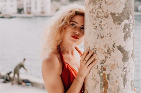 Redhead Woman Portrait Curly Redhead Young Caucasian Woman With